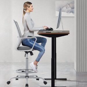 Drafting Chair - Tall Standing Office Desk Chair with Adjustable Foot Ring, Chair with Ergonomic Lumbar Support, Adjustable Height, Breathable Mesh