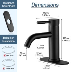 GENBONS Black Bathroom Faucet Single Hole RV Bathroom Faucet Stainless Steel Bathroom Sink Faucet 1 Hole with 3 Hole Deck Plate，Water Supply Lines with cUPC Certification