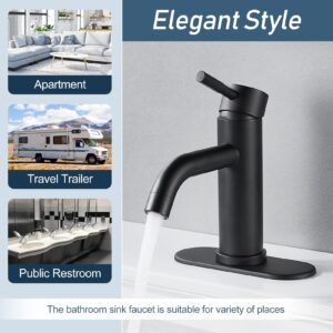 GENBONS Black Bathroom Faucet Single Hole RV Bathroom Faucet Stainless Steel Bathroom Sink Faucet 1 Hole with 3 Hole Deck Plate，Water Supply Lines with cUPC Certification