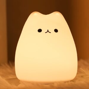 tremdwoto cat night light for kids, battery powered silicone cute cat nursery night lights, portable night light