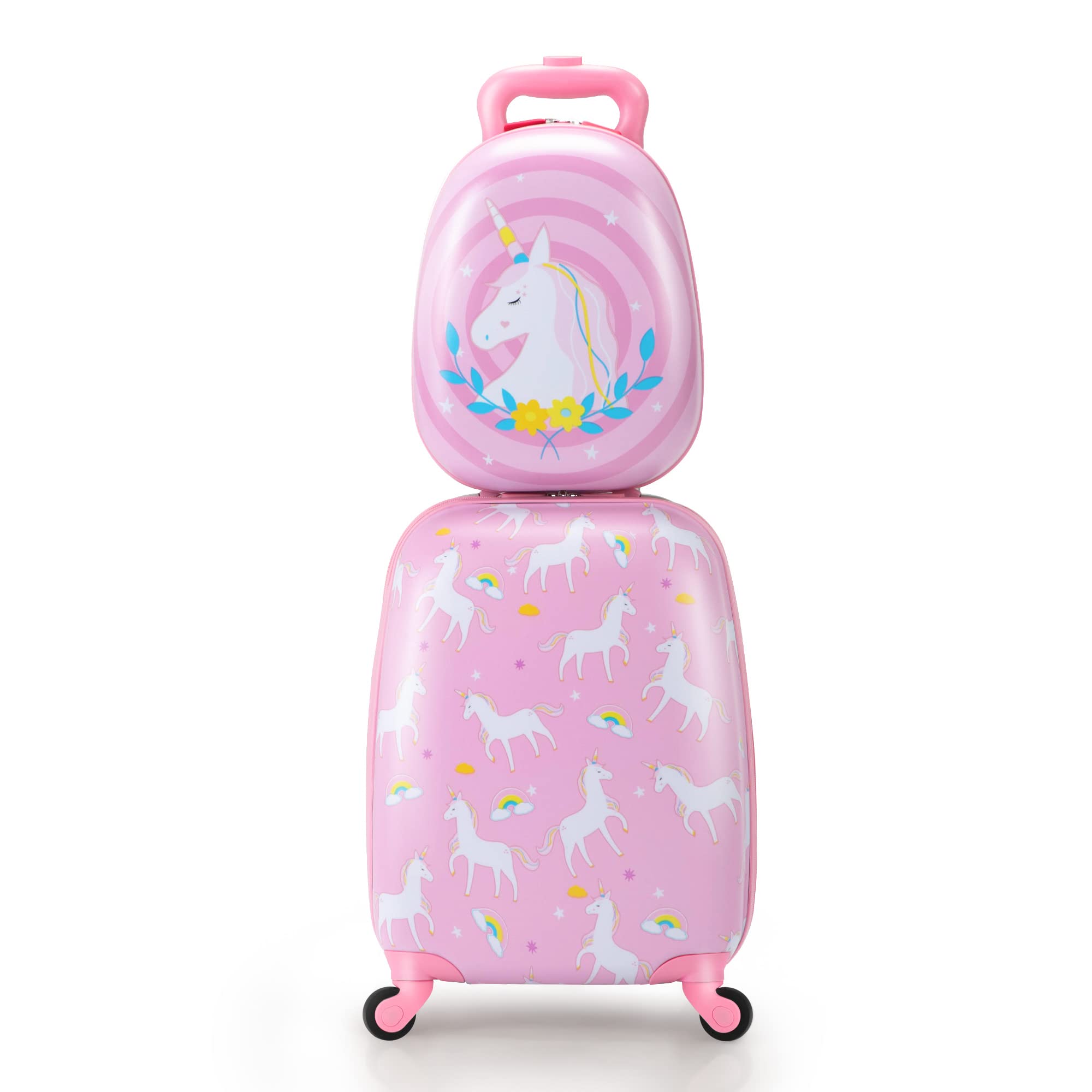 VLIVE Kids Luggage Set for Girls, 12” Backpack on Carry on Luggage for Kids, Travel Suitcase with Wheels for 3-5 years old (Unicorn)