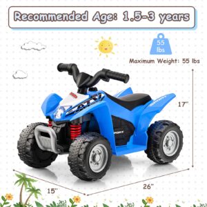 OLAKIDS Kids Ride On ATV, 6V Electric Vehicle for Toddlers, 4 Wheeler Battery Powered Motorized Quad Toy Car for Boys Girls with LED Lights, Horn (Blue)