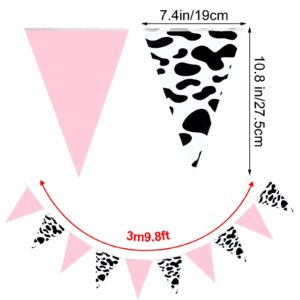 5 Pcs Cow Print Pennant Banners, Cow Print Pennant Banner Birthday Party Supplies for Western Cowboy Party Theme Decoration Baby Shower Animal Theme Party Holiday Decor, 7.4 x 10.8 Inch (Sweet)