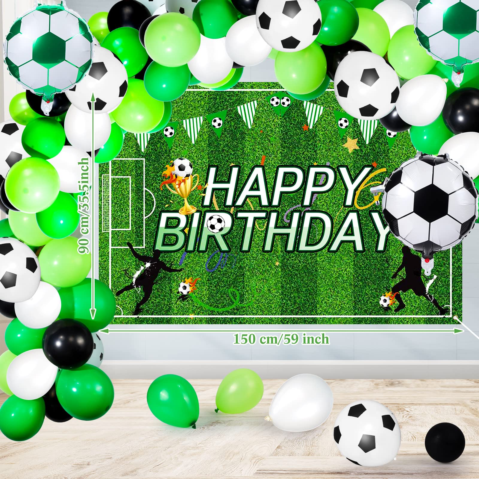 122 Pcs Soccer Themed Birthday Party Supplies Soccer Party Decorations Include Soccer Backdrop Soccer Balloons Plastic Soccer Table Covers Tablecloth Soccer Theme Sport Activity for Kid Adult