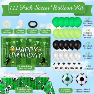 122 Pcs Soccer Themed Birthday Party Supplies Soccer Party Decorations Include Soccer Backdrop Soccer Balloons Plastic Soccer Table Covers Tablecloth Soccer Theme Sport Activity for Kid Adult