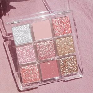 PICKX 9 Colors Glitter Eyeshadow Makeup Palette Matte High Pigmented Colorful Creamy Texture Eye Shadow Powder Natural Waterproof Long Lasting Eyeshadow Powder Cosmetics (pink)