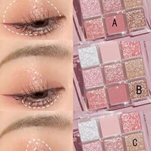 PICKX 9 Colors Glitter Eyeshadow Makeup Palette Matte High Pigmented Colorful Creamy Texture Eye Shadow Powder Natural Waterproof Long Lasting Eyeshadow Powder Cosmetics (pink)