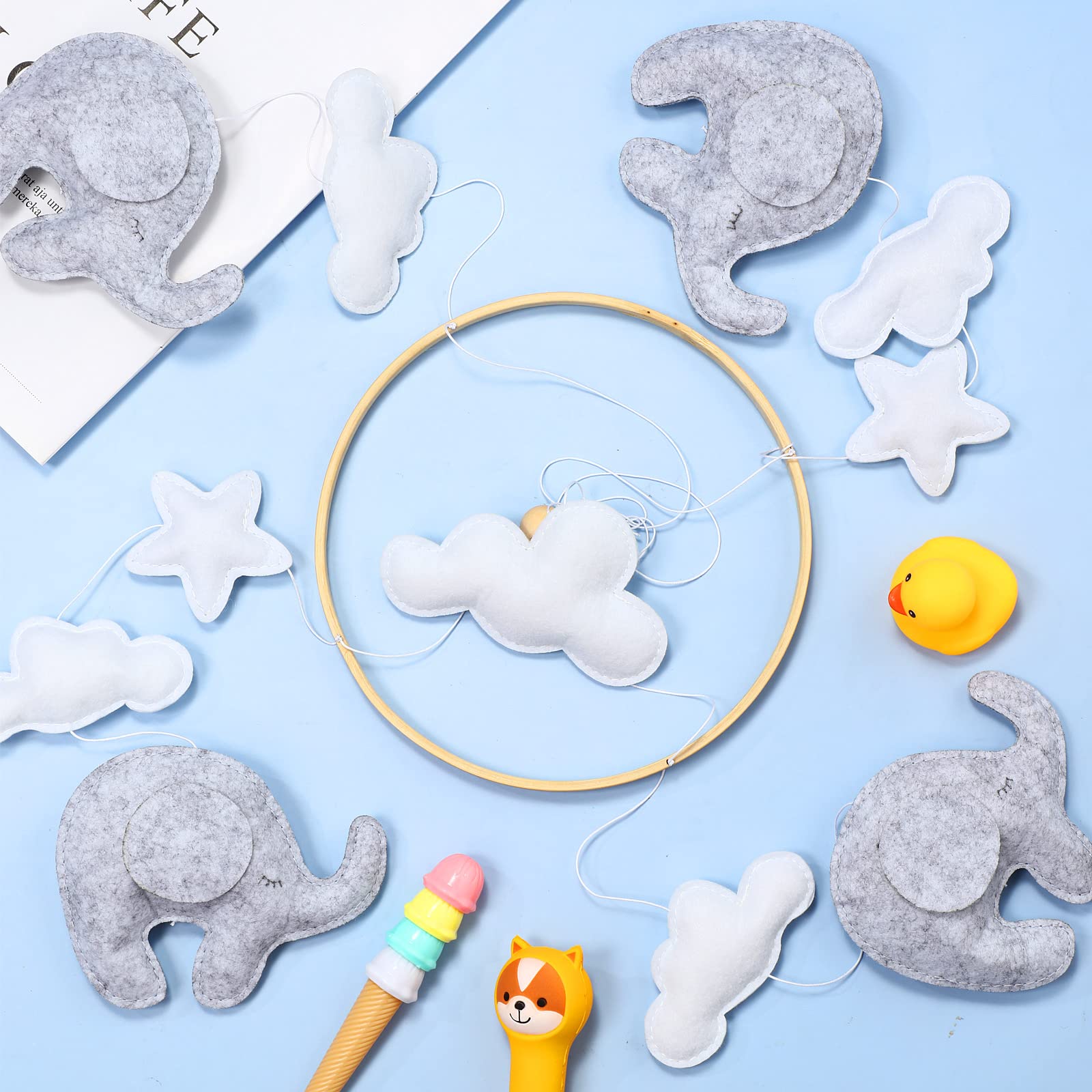 Elephant Baby Crib Mobile Neutral Felt Nursery Ceiling Decoration Cloud and Star Felt Baby Mobile Elephant Mobiles for Shower Gifts Baby Cribs Ceiling Hanging Decorations