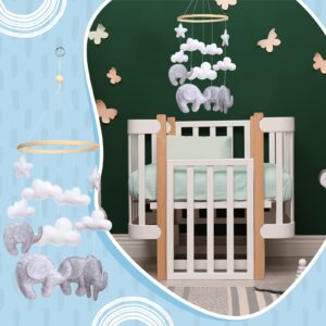 Elephant Baby Crib Mobile Neutral Felt Nursery Ceiling Decoration Cloud and Star Felt Baby Mobile Elephant Mobiles for Shower Gifts Baby Cribs Ceiling Hanging Decorations