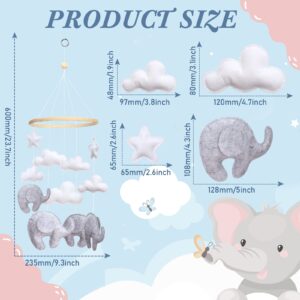 Elephant Baby Crib Mobile Neutral Felt Nursery Ceiling Decoration Cloud and Star Felt Baby Mobile Elephant Mobiles for Shower Gifts Baby Cribs Ceiling Hanging Decorations