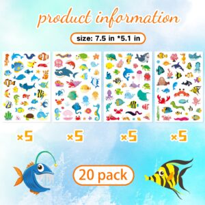 Cute Sea Animal Ocean Temporary Tattoo Stickers 615 Count summer Tropical Fish Shark Mermaid Party Favors Goodie Gift Bags Decor Waterpoof Fake Tattoos Art Craft for Kids Birthday Party Supplies Gifts