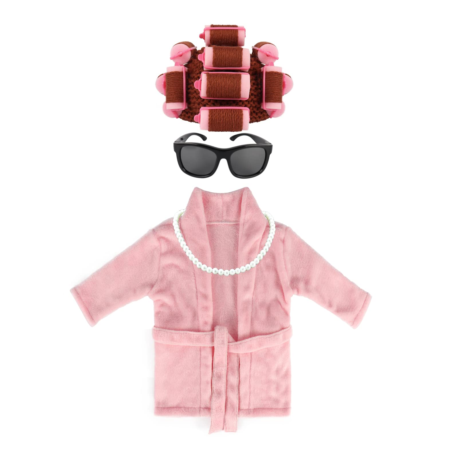 Adolala Newborn Photography Props 4 PCS Photoshoot Outfits Bathrobe Baby Curler Hat Bead Necklace Glasses Costume Sets