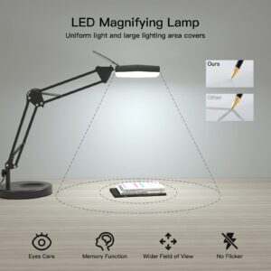 Magnifying Glass with Light and Stand, 5X Large Magnifying Light, 2-in-1 LED Lighted Magnifying Glass with Light Hands Free, Desk Magnifier Craft Lamp with 3 Color Modes for Close Work Reading Repair