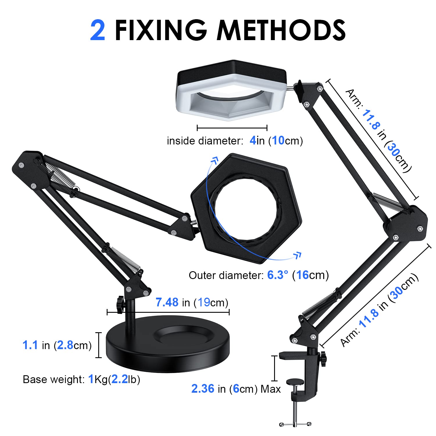 Magnifying Glass with Light and Stand, 5X Large Magnifying Light, 2-in-1 LED Lighted Magnifying Glass with Light Hands Free, Desk Magnifier Craft Lamp with 3 Color Modes for Close Work Reading Repair