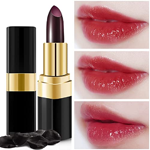 Axnzp Magic Temperature Changing Colors Lipstick,Long Lasting Waterproof Magic Color Changing Lipstick, Lip Stain Gloss Moisturizing for Women(Black Change into Brick Red)