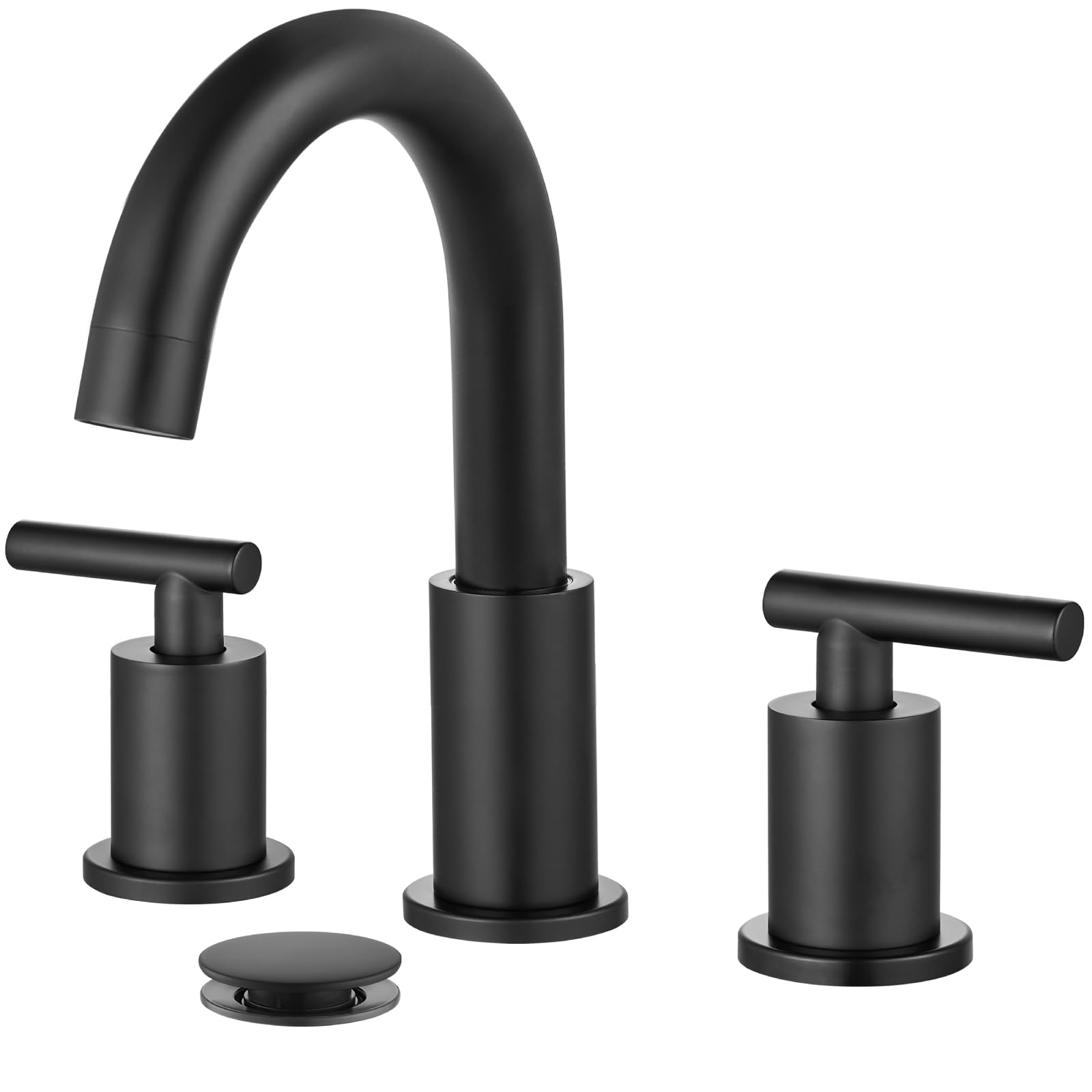 gotonovo 3 Hole 2 Handles Lavatory Basin Bathroom Sink Faucet with Pop Up Drain with Hot and Cold Mixer Valves 8 Inch Widespread Bathroom Faucet Matte Black