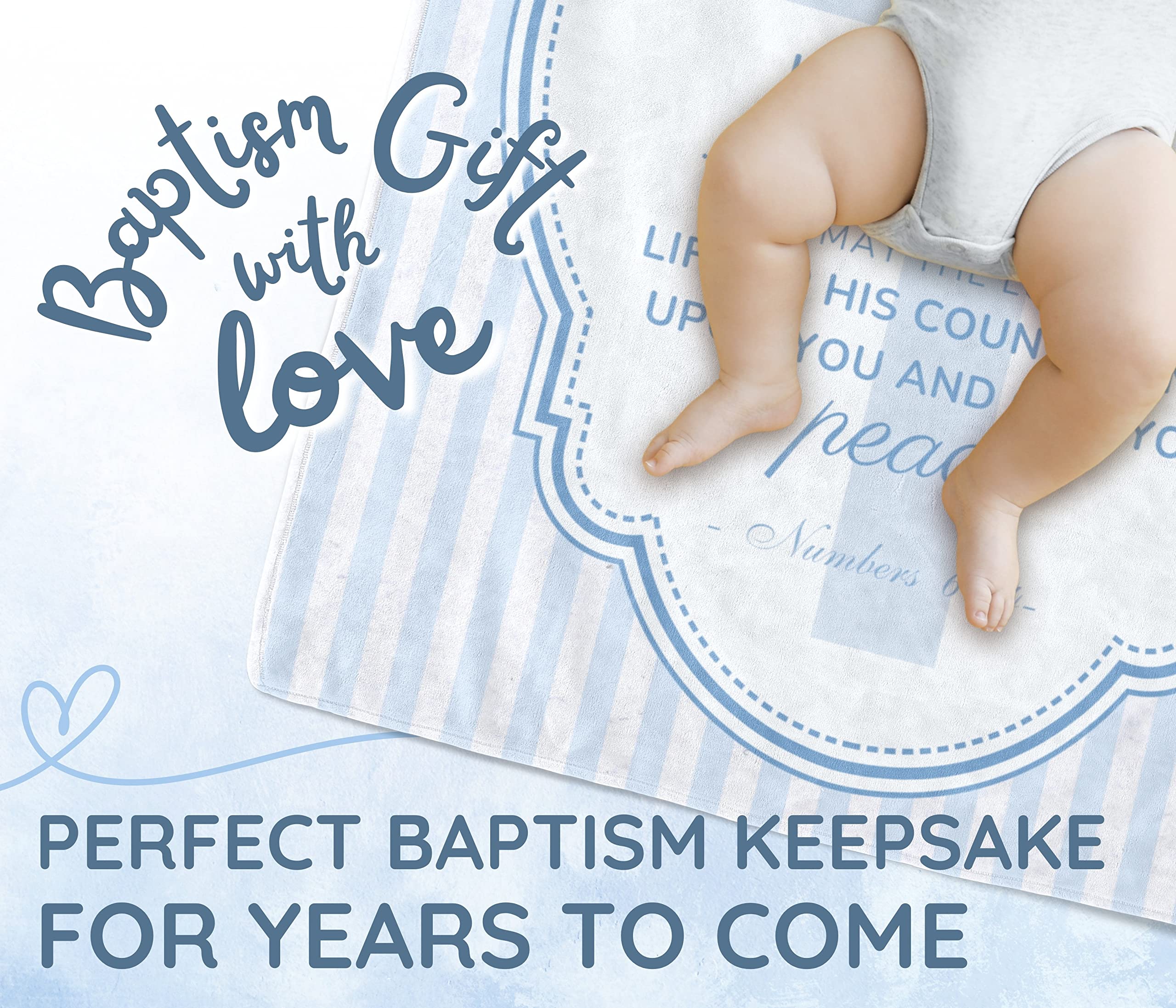 Baptism Gifts for Boys, Girls - Baptismal Gifts, Christening Gifts for Baby Boys, Girls - Baby Dedication Gifts from Godmother, Godfather, Godparent - Blue and White Flannel Blanket, 30"x 36"