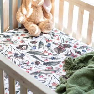 Wilder Twill Fitted Crib Sheet: Forest Berry Forage: 100% Natural Cotton Crib Sheets, Wild Nature, Soft and Breathable, Boys, Girls, Baby, Neutral, Easy Machine Washable, Forest Theme