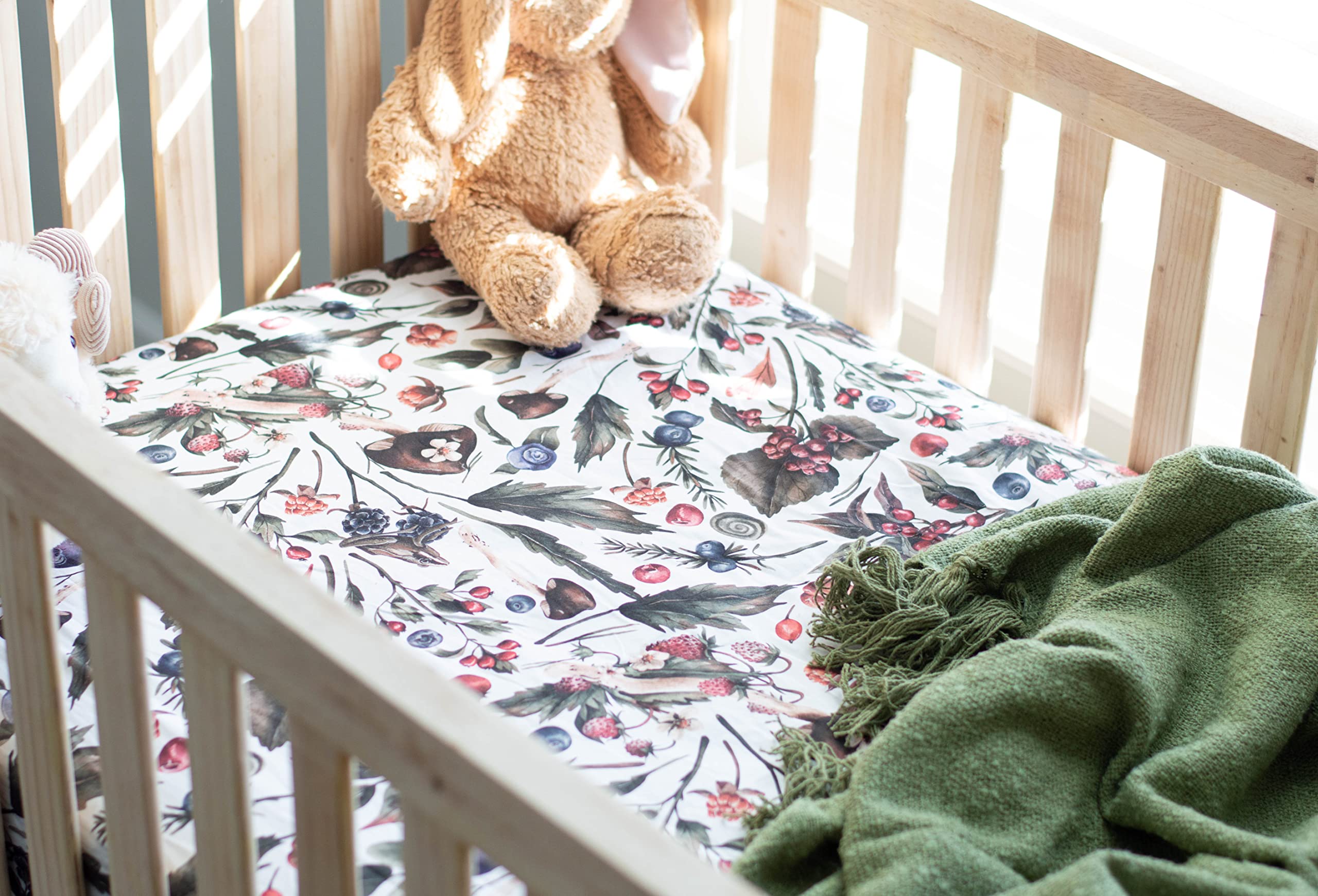 Wilder Twill Fitted Crib Sheet: Forest Berry Forage: 100% Natural Cotton Crib Sheets, Wild Nature, Soft and Breathable, Boys, Girls, Baby, Neutral, Easy Machine Washable, Forest Theme