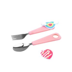 Flex&Lock Flexwarez Kids Utensil Set with Flexcharmz Silicone Charms Accessories - Easy to Decorate Spoon and Fork - Fun lunch for Toddler and Kids - Unicorn World Theme/ 2 Pack/Heart & Heart Donut