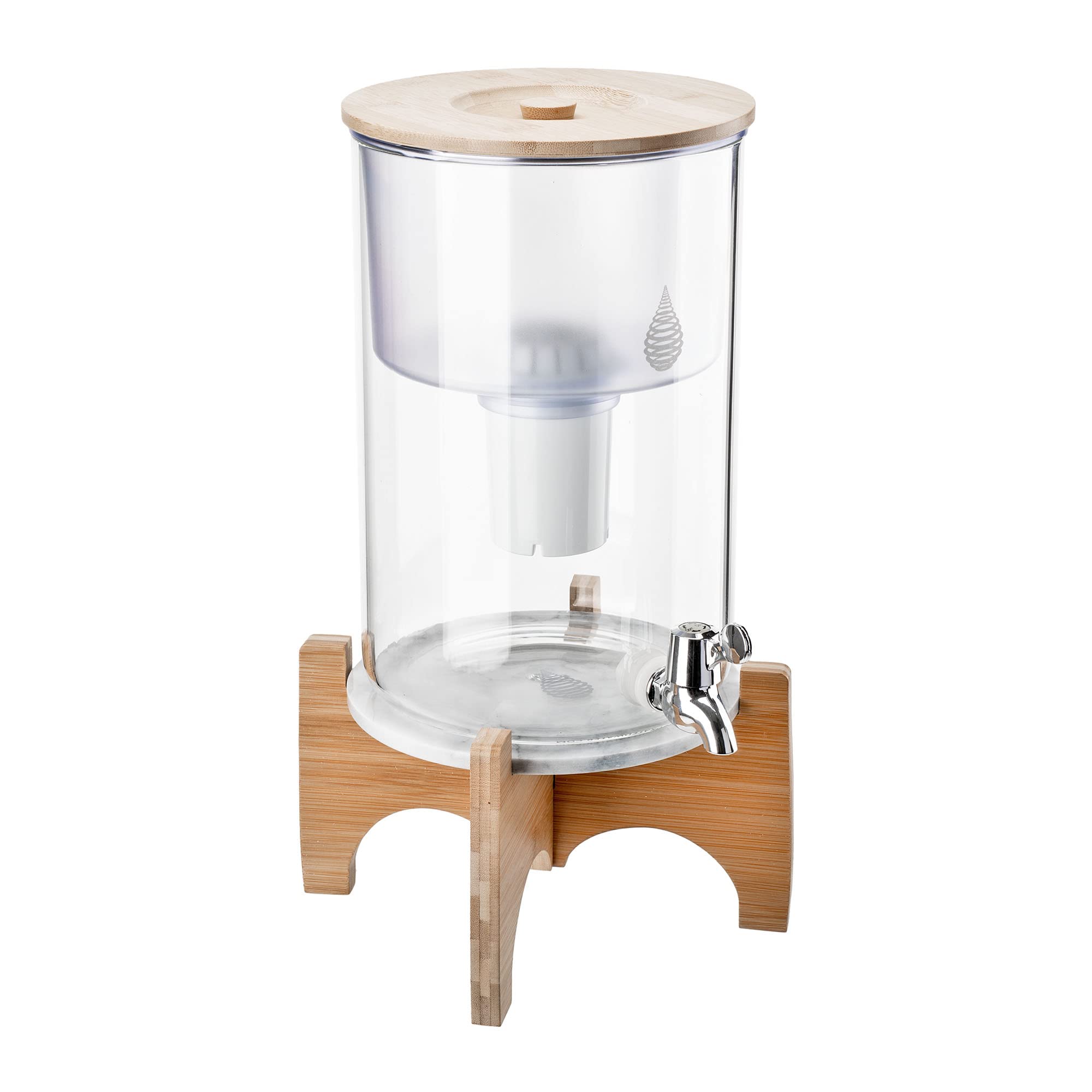 pH Recharge Glass Alkaline Water Filter Dispenser - Countertop Water Filter System - Alkaline Water Purifier Pitcher - High pH Pure Drinking Water Filtration - 8.5L/2.25 Gal (Bamboo/Marble)