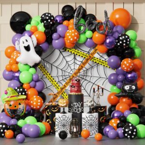 151pcs halloween balloon arch garland kit, black orange green purple balloons with mylar pumpkin bat ghost boo foil balloon for kids home halloween background birthday party decorations supplies