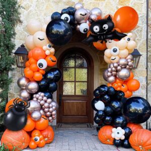 139pcs halloween balloon garland arch kit - black orange balloons mylar spider bat balloons with 3d bat sticker decoration for kids halloween party decorations indoor outdoor supplies (black orange)