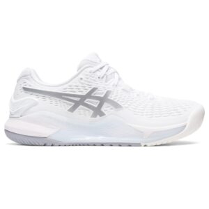 asics women's gel-resolution 9 tennis shoes, 8.5, white/pure silver