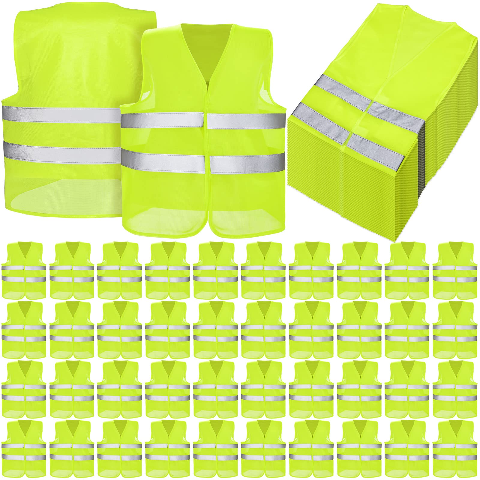 JaGely 40 Pack High Visibility Safety Vest Bulk Reflective Mesh Security Vest for Men Women Work Cycling Runner Neon