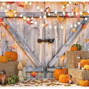 AIIKES 7X5FT Fall Thanksgiving Backdrop Autumn Pumpkin Harvest Barn Door Photography Backdrop Light Post Maple Leaves Haystack Thanksgiving Party Decorations Photo Studio Prop 12-457