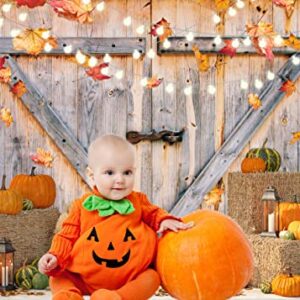 AIIKES 7X5FT Fall Thanksgiving Backdrop Autumn Pumpkin Harvest Barn Door Photography Backdrop Light Post Maple Leaves Haystack Thanksgiving Party Decorations Photo Studio Prop 12-457