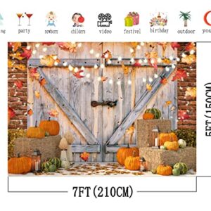 AIIKES 7X5FT Fall Thanksgiving Backdrop Autumn Pumpkin Harvest Barn Door Photography Backdrop Light Post Maple Leaves Haystack Thanksgiving Party Decorations Photo Studio Prop 12-457