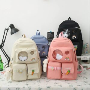 LaurelTree Kawaii Aesthetic Cute 5pcs School Bags Set with Accessories School Suppliers for Teens Girls Backpack Tote Bag (White)…