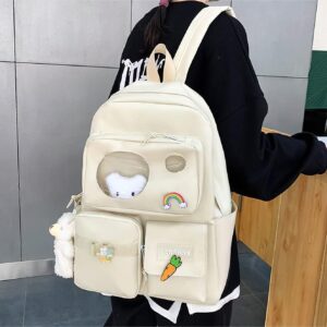 LaurelTree Kawaii Aesthetic Cute 5pcs School Bags Set with Accessories School Suppliers for Teens Girls Backpack Tote Bag (White)…