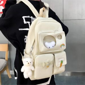 LaurelTree Kawaii Aesthetic Cute 5pcs School Bags Set with Accessories School Suppliers for Teens Girls Backpack Tote Bag (White)…