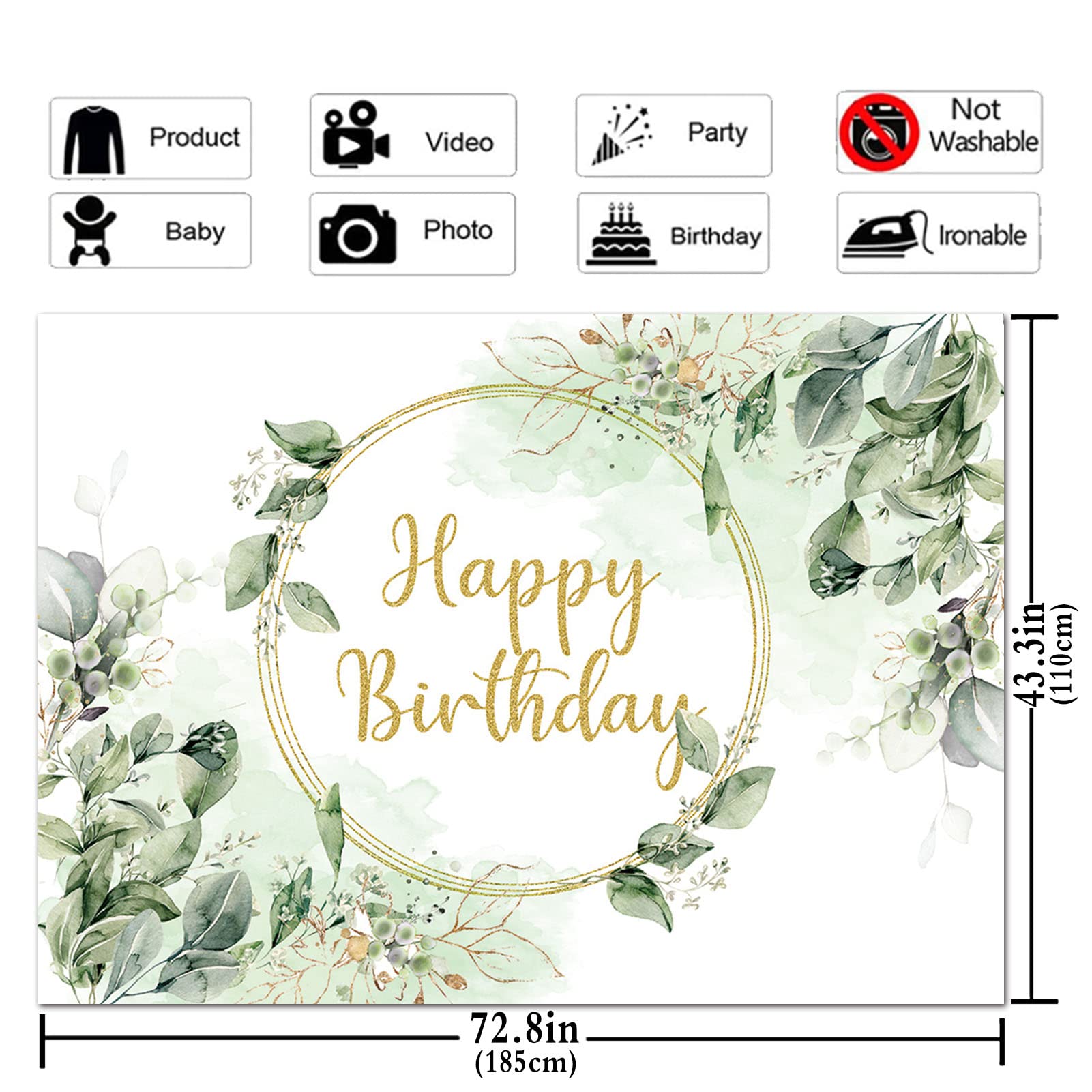 Greenery Succulent and Eucalyptus Leaves Photography Backdrop 72.8x43.3 in Bloom Eucalyptus Leaves Photo Background for Happy Birthday Party Decoration Supplies