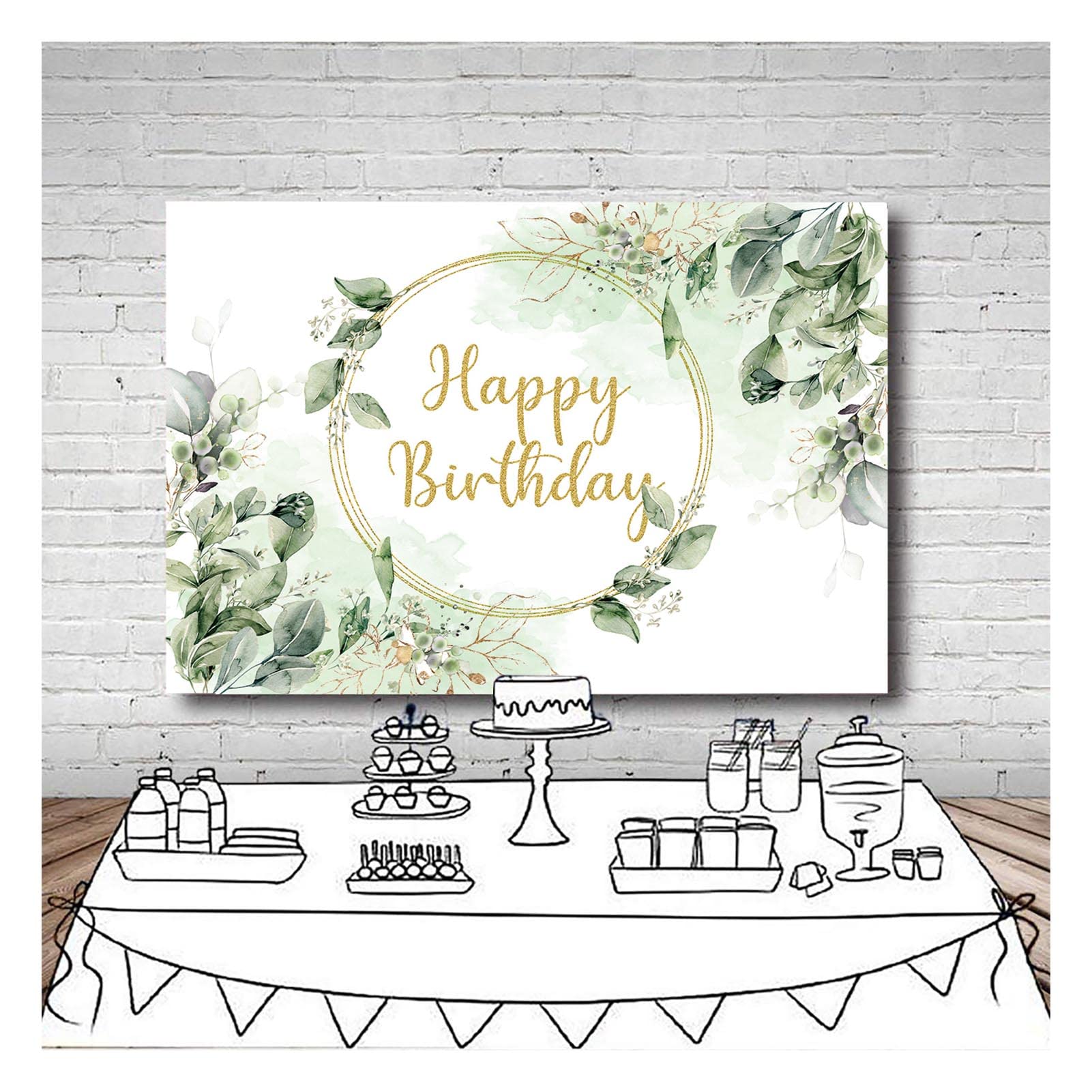 Greenery Succulent and Eucalyptus Leaves Photography Backdrop 72.8x43.3 in Bloom Eucalyptus Leaves Photo Background for Happy Birthday Party Decoration Supplies