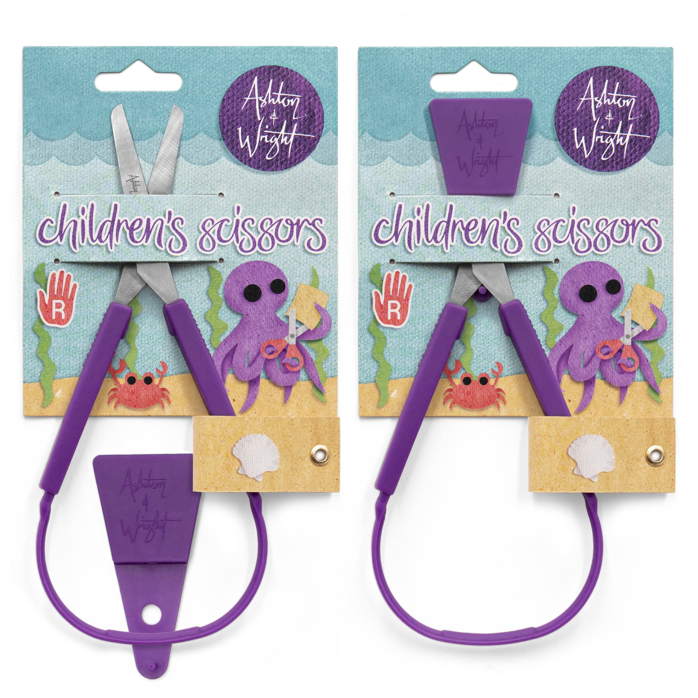 Ashton and Wright - Self-Opening Scissors with Protective Guard - Purple - Ambidextrous - Pack of 2