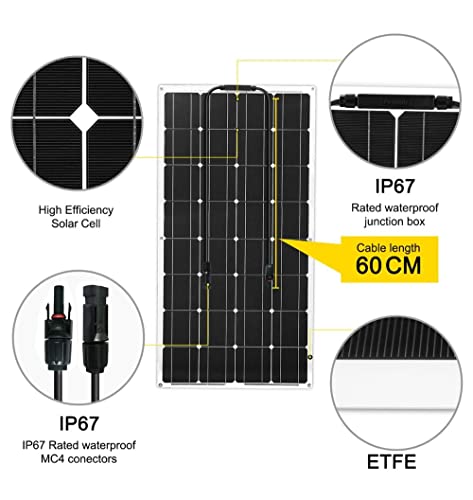 Flexible Monocrystalline Solar Panel Can Charge 12V Battery for Car/Boat/ Home Waterproof Solar Panel (18V 100W 3pc)