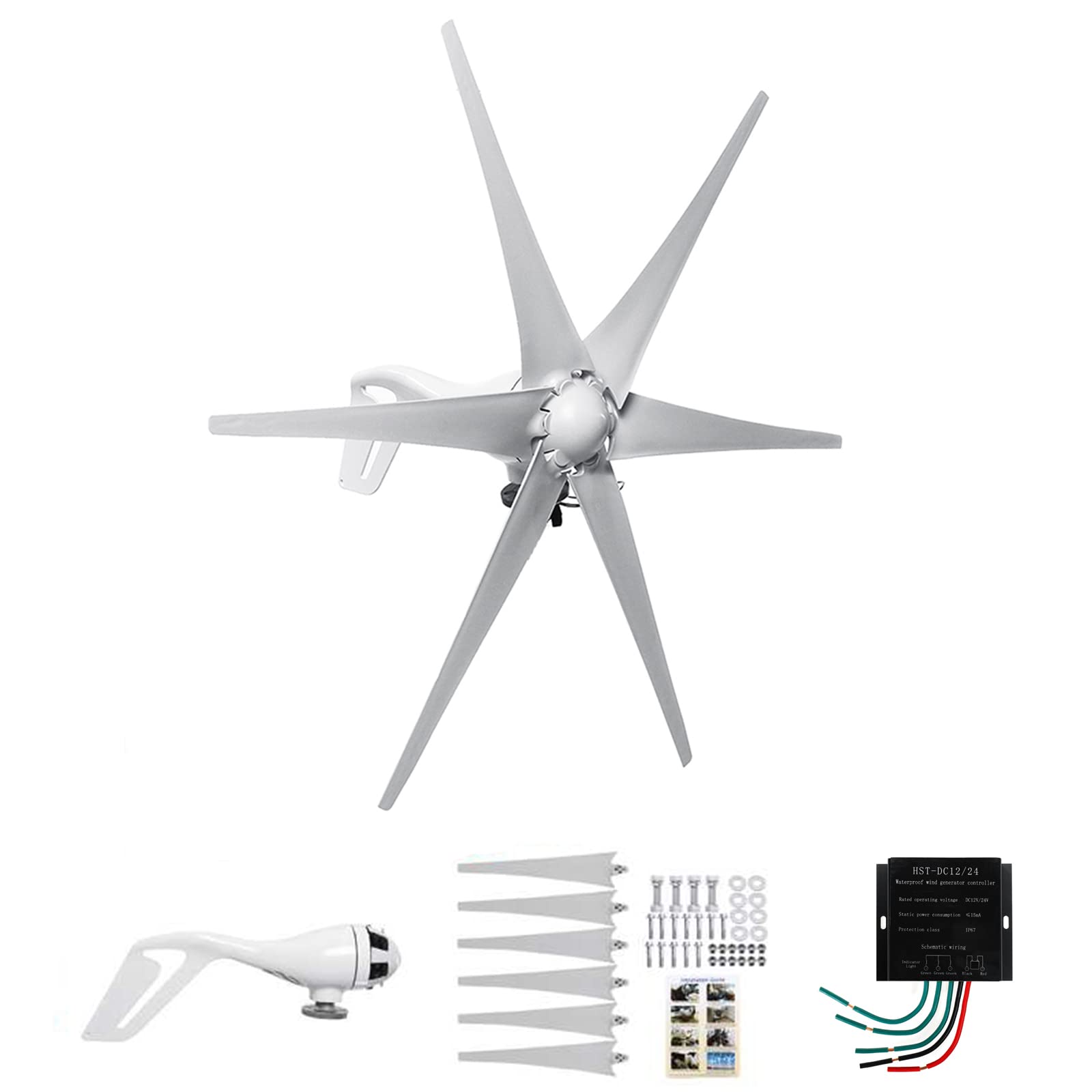 QAZNHODDS Wind Turbine Generator kit, 6000W 6 Blade Wind Industrial Machinery Equipment with Wind Boosting Controller for Terrace, Marine, Motorhome, Chalet, Boat,2,24V