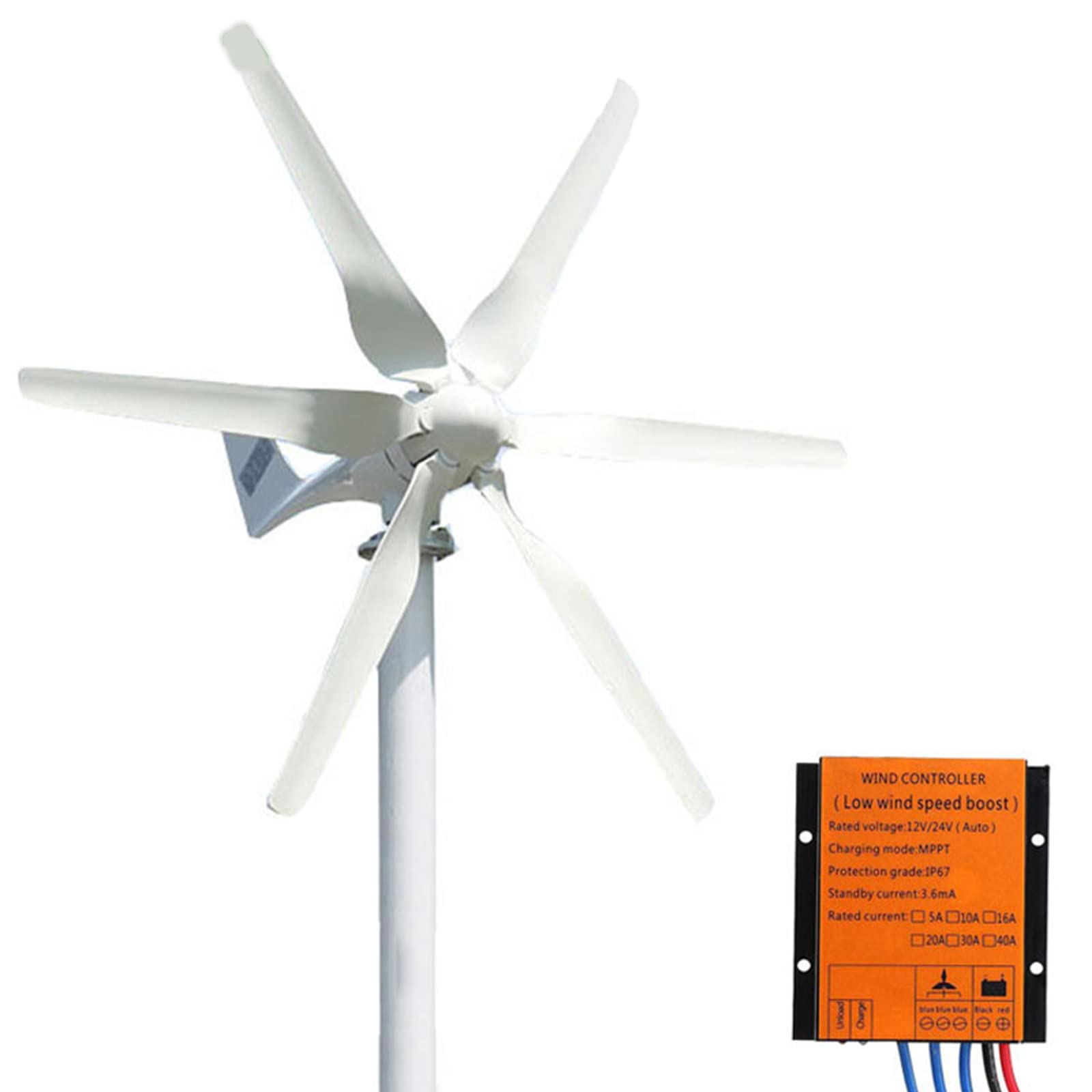 QAZNHODDS 6000W Wind Turbines Generator 6 Blade Windmill Turbines Generator Kit 2.5m/s Low Wind Speed Starting Wind Turbines with Charge Controller,24v