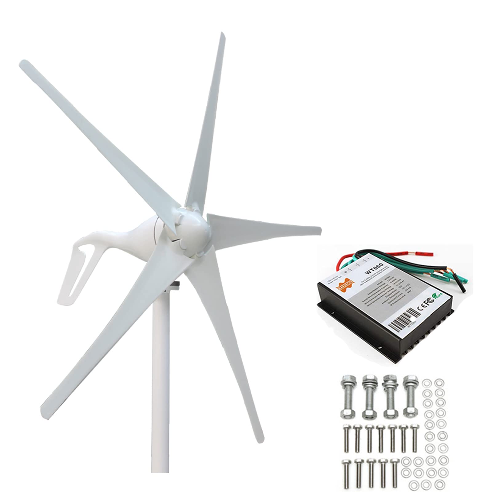 QAZNHODDS 4000W Wind Turbine Generator kit 24v Wind Industrial Machinery Equipment with Wind Boosting Controller 5 Blades Horizontal Axis Permanent Magnet Generator for Home Street,Five Blade,24v