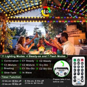 Outdoor String Lights - 328ft 1000 LED Christmas Lights IP67 Waterproof, Plug in 11 Modes Fairy lights Bedroom with Remote for Patio Camping Garden Tree Holiday Party Wedding (WarmWhite to Multicolor)