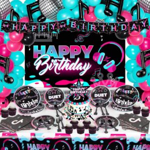 music birthday party supplies, disco party decorations, music theme party set include disco and music note balloons, banners, backdrop, napkins, plates, tableware for kids, baby