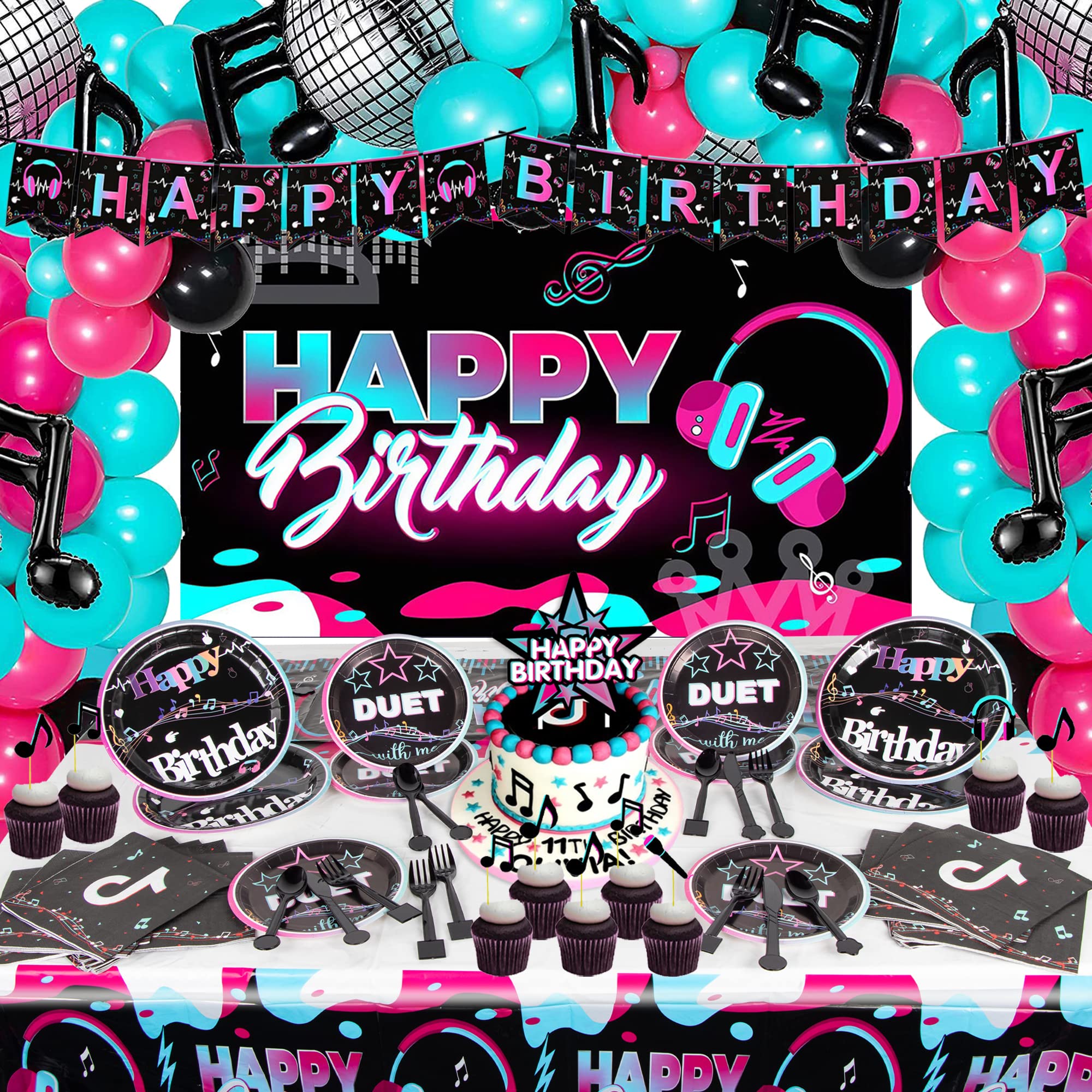 Music Birthday Party Supplies, Disco Party Decorations, Music Theme Party Set Include Disco And Music Note Balloons, Banners, Backdrop, Napkins, Plates, Tableware For Kids, Baby