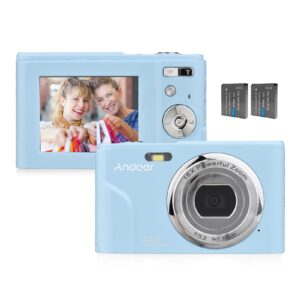 andoer portable digital camera 48mp 1080p 2.4-inch ips screen 16x zoom auto focus self-timer 128gb extended memory face detection anti-shaking with 2pcs batteries hand strap carry pouch