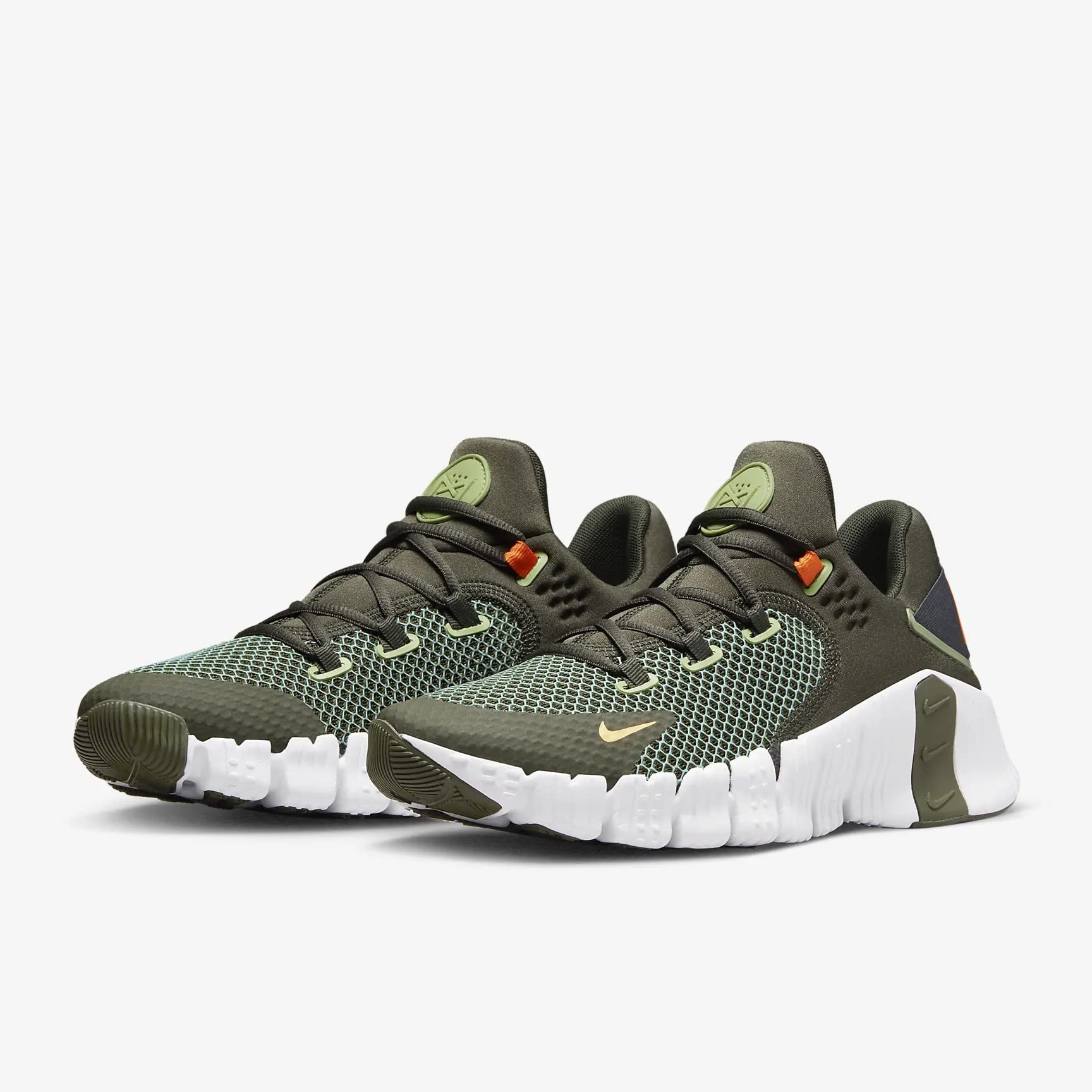 Nike Free Metcon 4"Cargo Khaki/Safety Orange/White/Sequoia Unisex Training Shoe Size 9