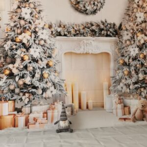 Mocsicka Classic Christmas Interior Room Photography Backdrop White Christmas Fireplace Photo Background Decorated Xmas Tree Family Kids Holiday Party Banner Decorations Photo Booth Props (7x5ft)