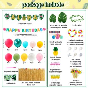 Party Spot! Luau Party Decorations, Hawaiian Party Decorations, Tropical Party Decorations - ALOHA Banner, HAPPY BIRTHDAY Banner, Table Skirt, Table Covers, Balloons,Topper, Leaves, Drinking Straws