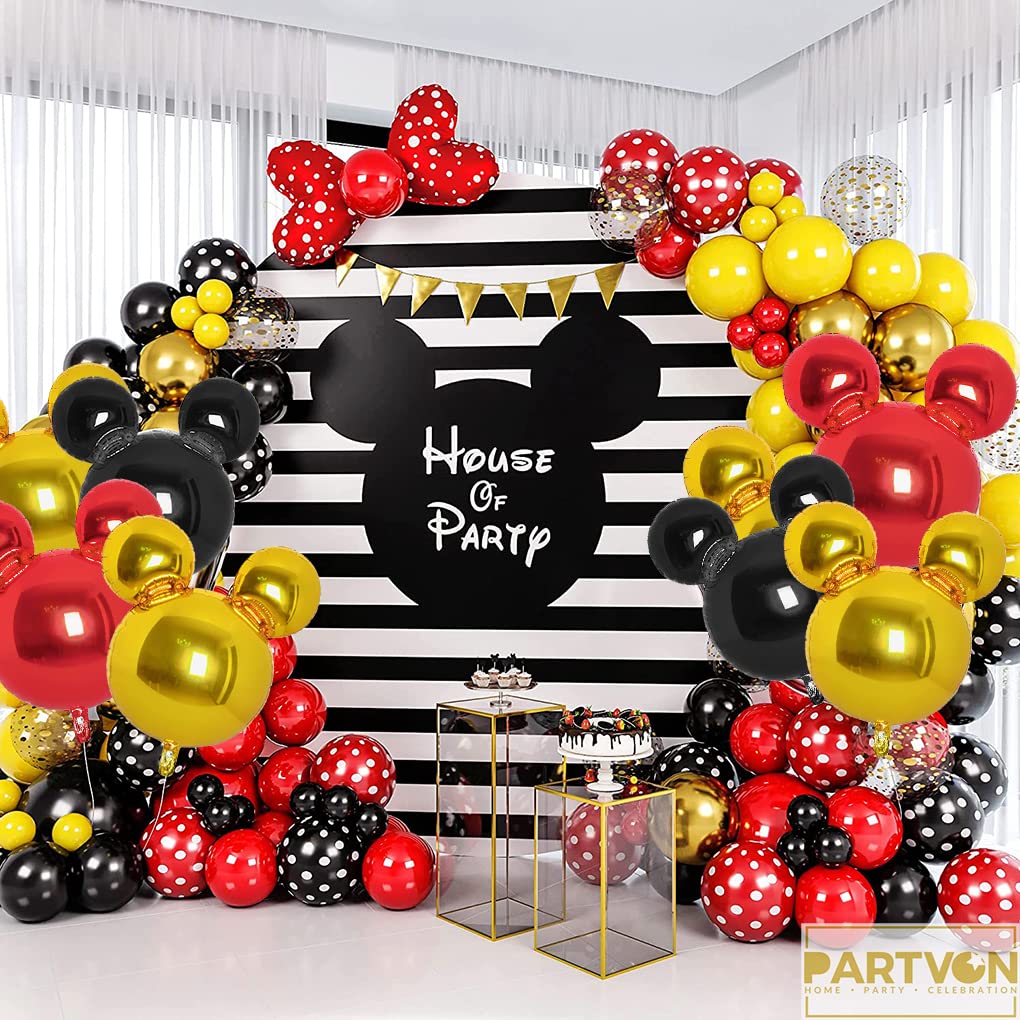 12 Pieces Mickey Party Balloons, 24” Red Black Gold Mouse Foil Balloons for Gender Reveal Baby Shower Wedding Kids Theme Birthday Party Decoration Supplies